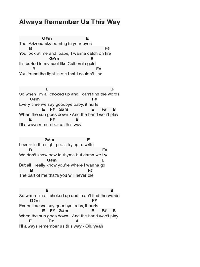 Always Remember Us This Way Lyrics | PDF