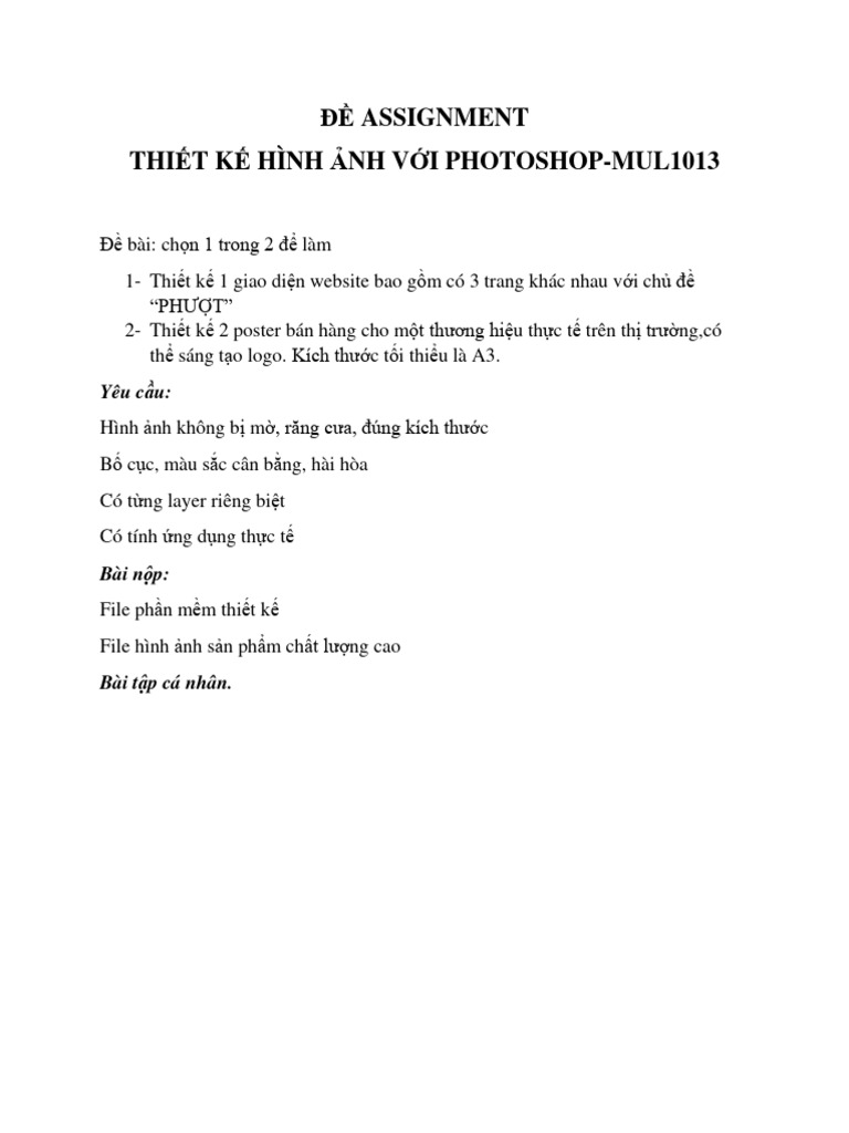 Đề Assignment Môn Photoshop | PDF