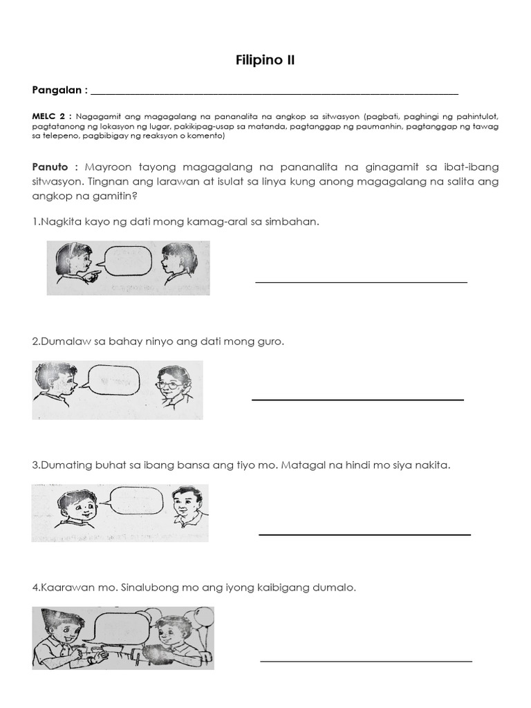Worksheet Filipino-Week 2 | PDF