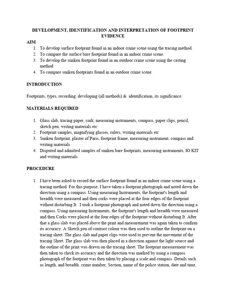 FOOTPRINT EVIDENCE-practicals | PDF