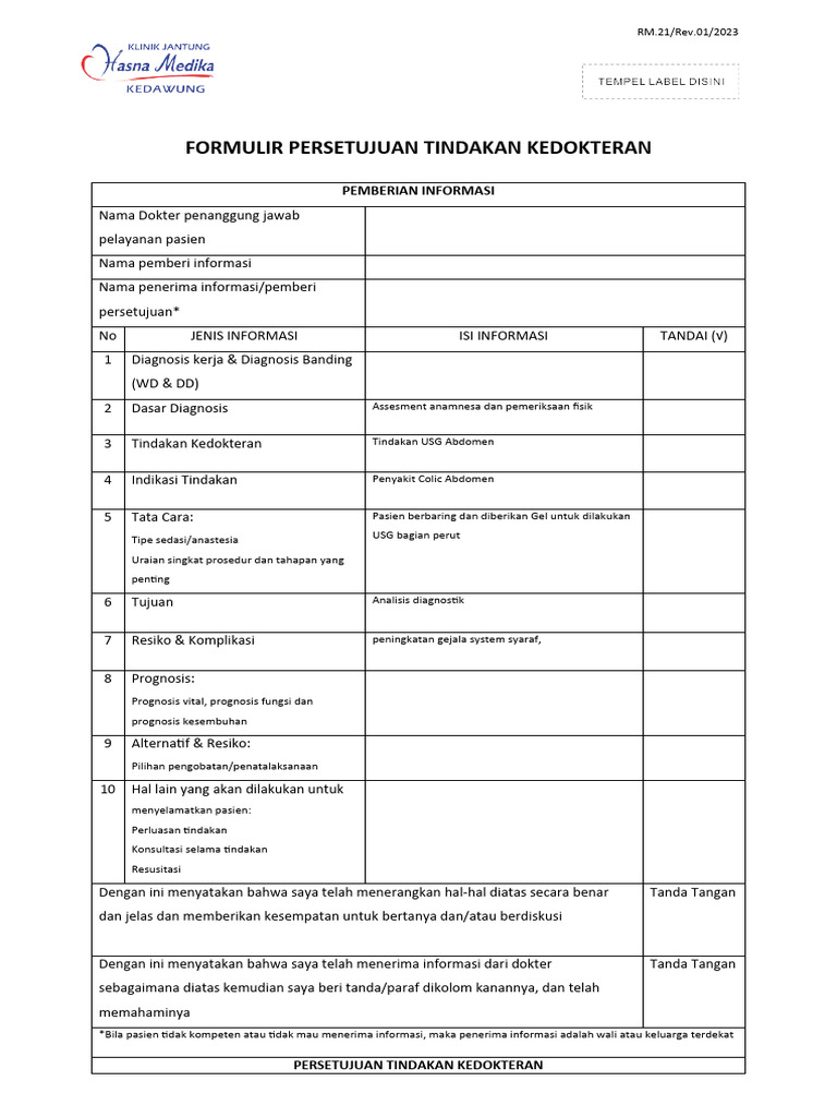 Form Persetujuan USG Abdomen | PDF