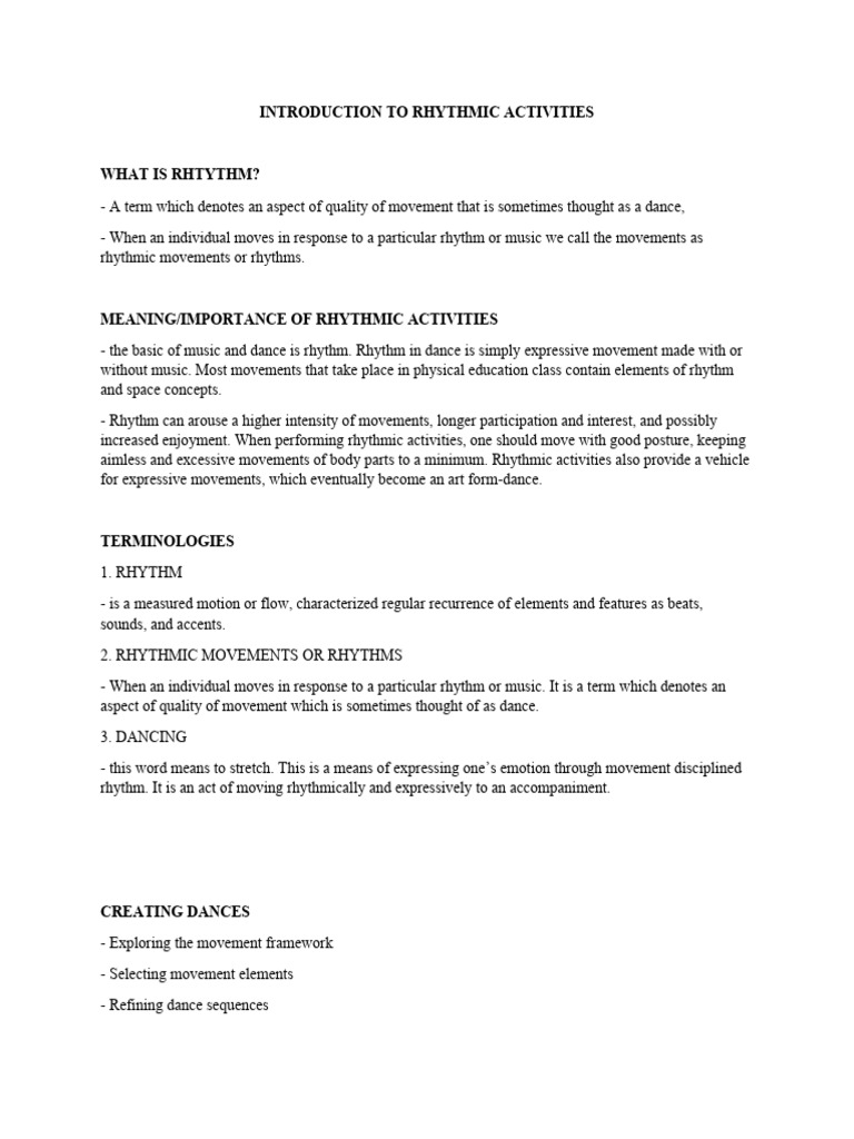 Introduction To Rhythmic Activities | PDF | Dances | Rhythm