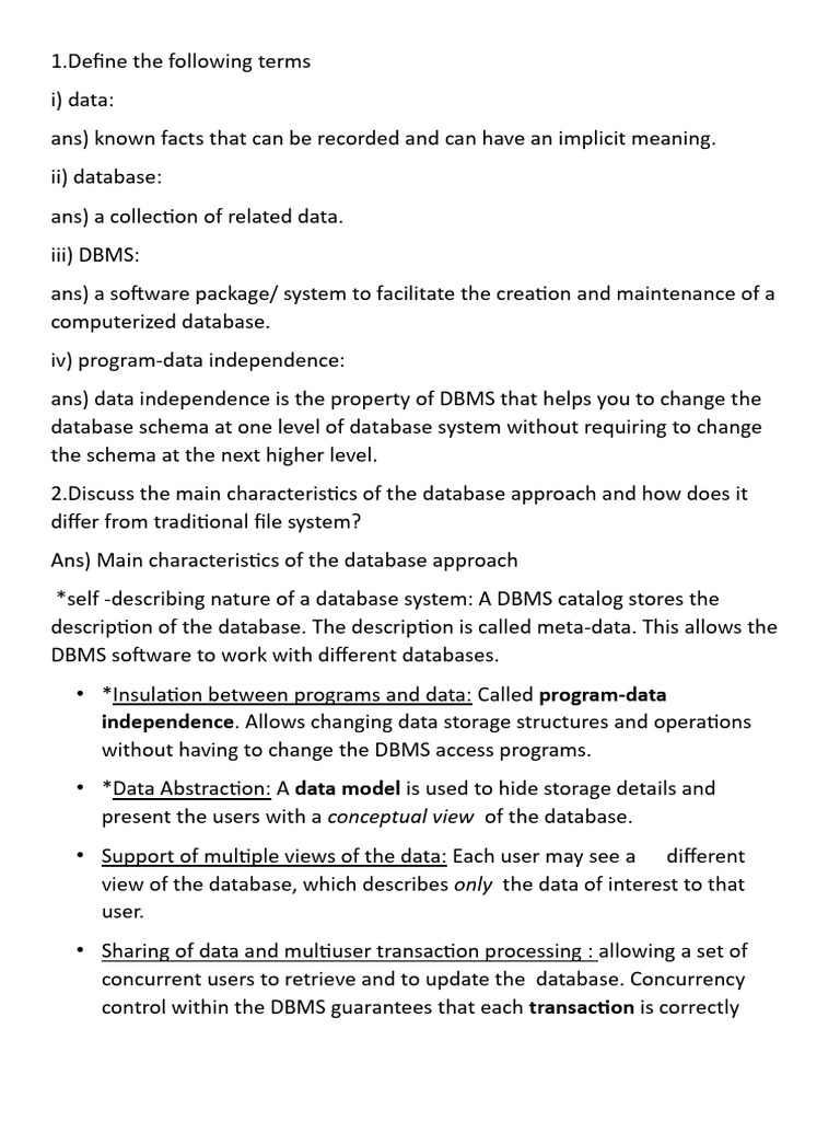 Dbms Module 1 Questions With Answers | Download Free PDF | Databases | Database Schema