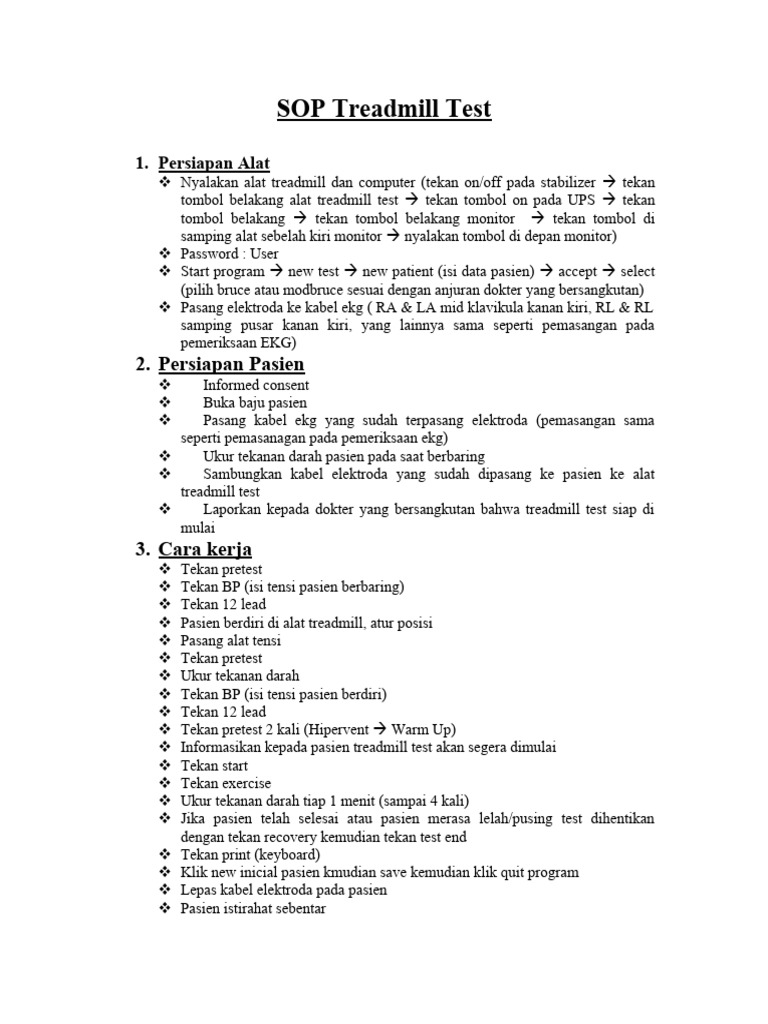 SOP Treadmill Test | PDF
