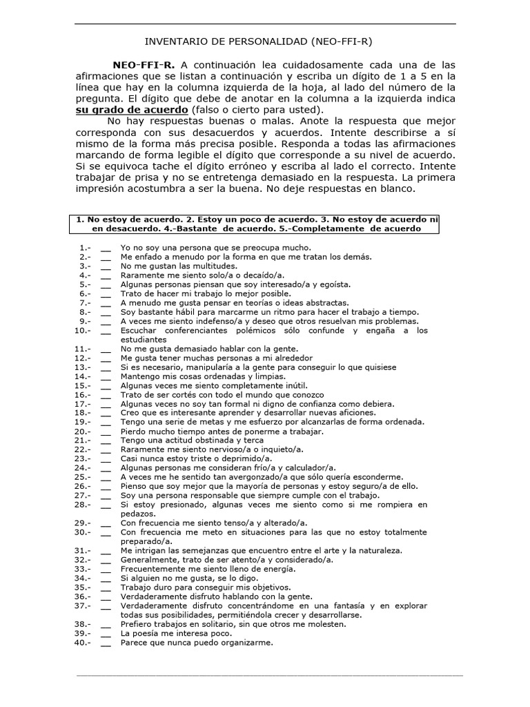 Cuadernillo Inventario (NEO-FFI-R) | PDF