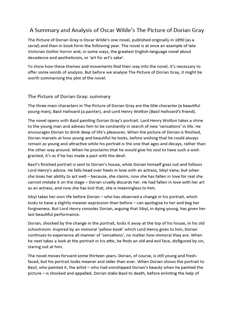 Dorian Gray: Summary and Analysis | PDF | The Picture Of Dorian Gray ...