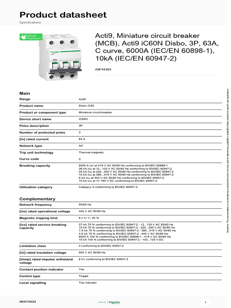 Acti9 Ic60 - A9F44363 | Download Free PDF | Electronics | Equipment