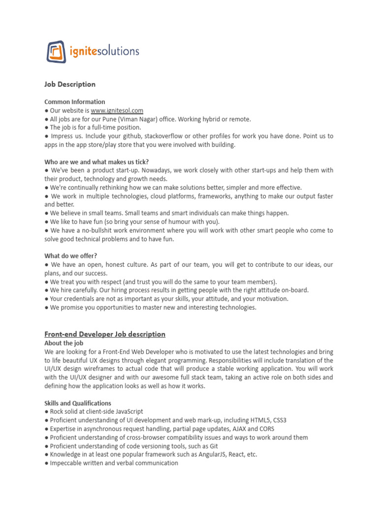 Job Descriptions | PDF | Mobile App | Computing