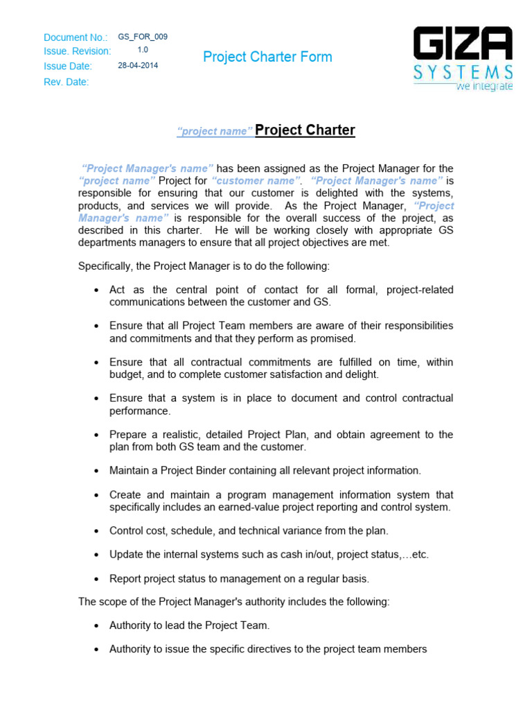 GS - Project Charter - Form | PDF
