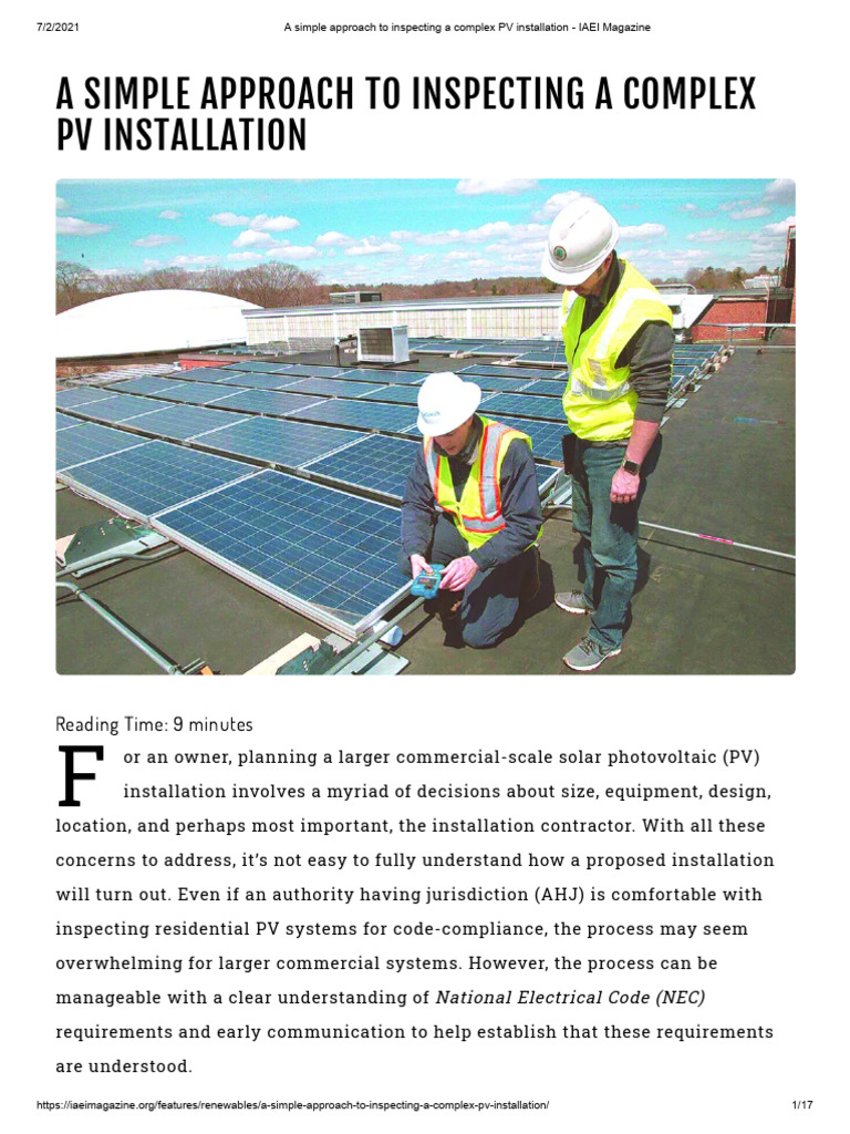 A Simple Approach To Inspecting A Complex PV Installation - IAEI ...