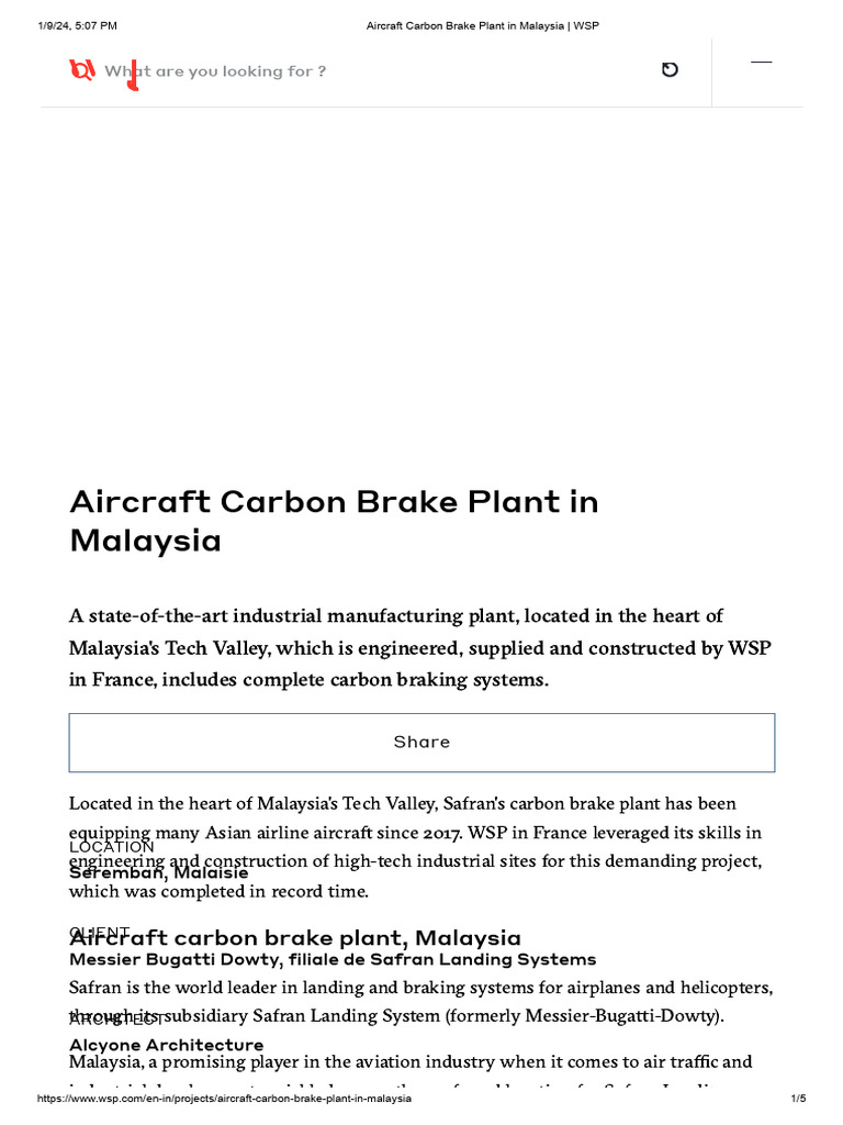 Aircraft Carbon Brake Plant in Malaysia - WSP | PDF