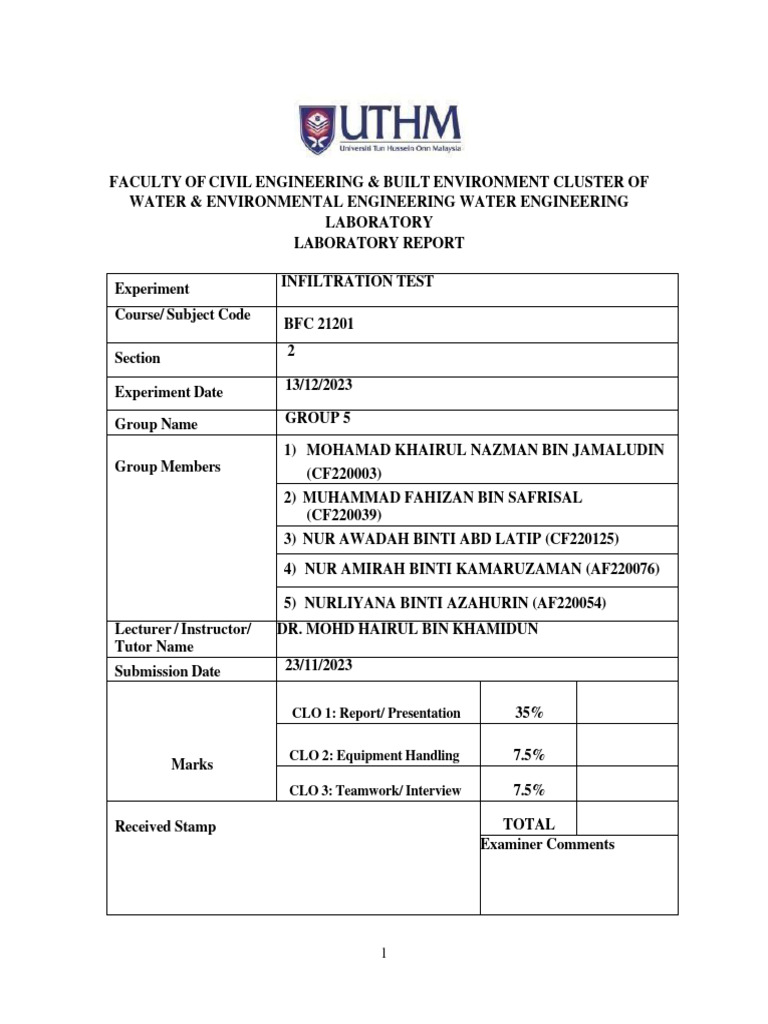 Infiltration Rate Lab Report | PDF | Soil | Fluid Dynamics