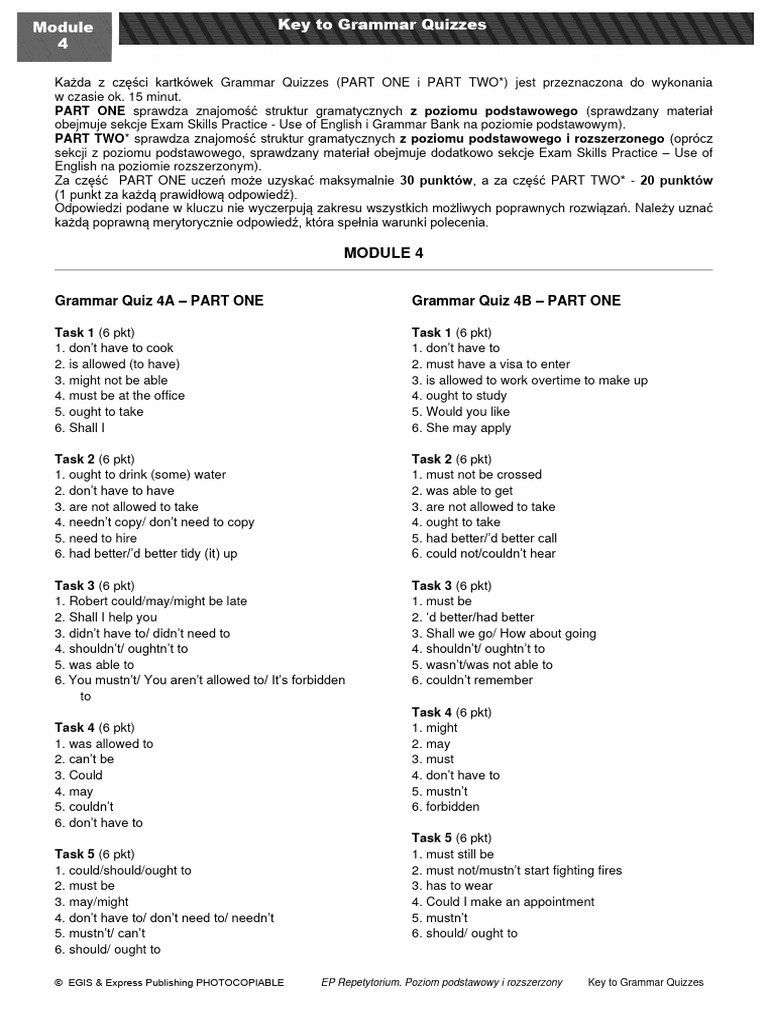 2 Ep Repetytorium PP PR Gramm Quiz 4a 4b Key | PDF