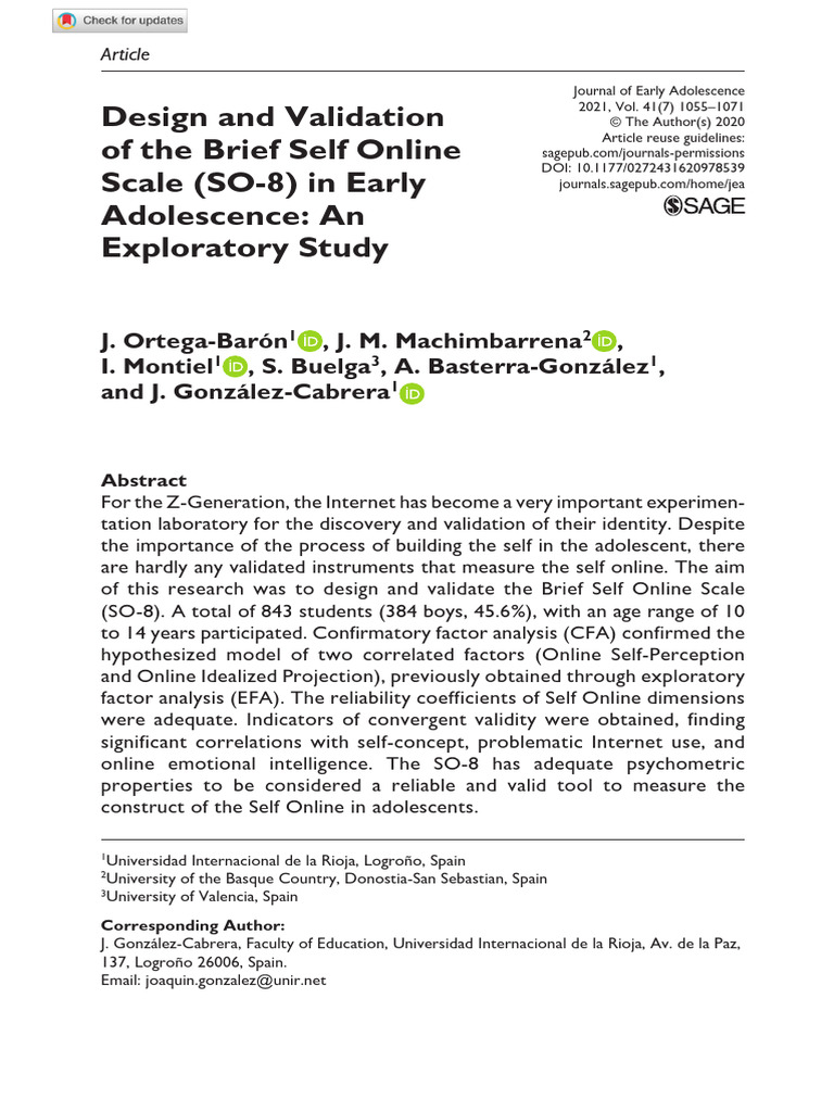 Ortega Baron Et Al 2020 Design and Validation of The Brief Self Online ...