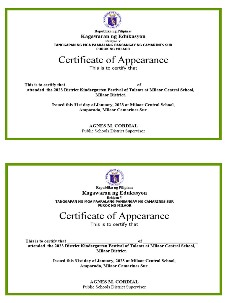 Certicate of Appearance | PDF