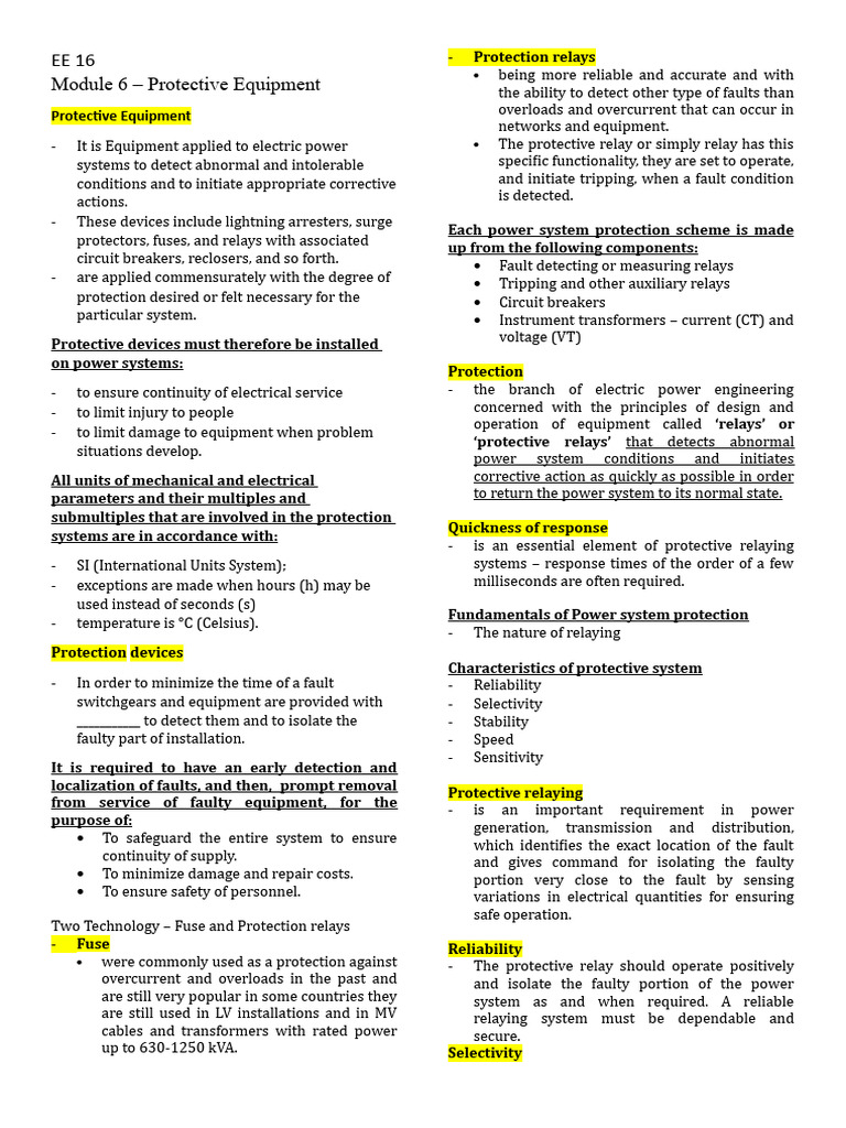 Ee 16 - Finals Reviewer | PDF | Electrical Substation | Relay
