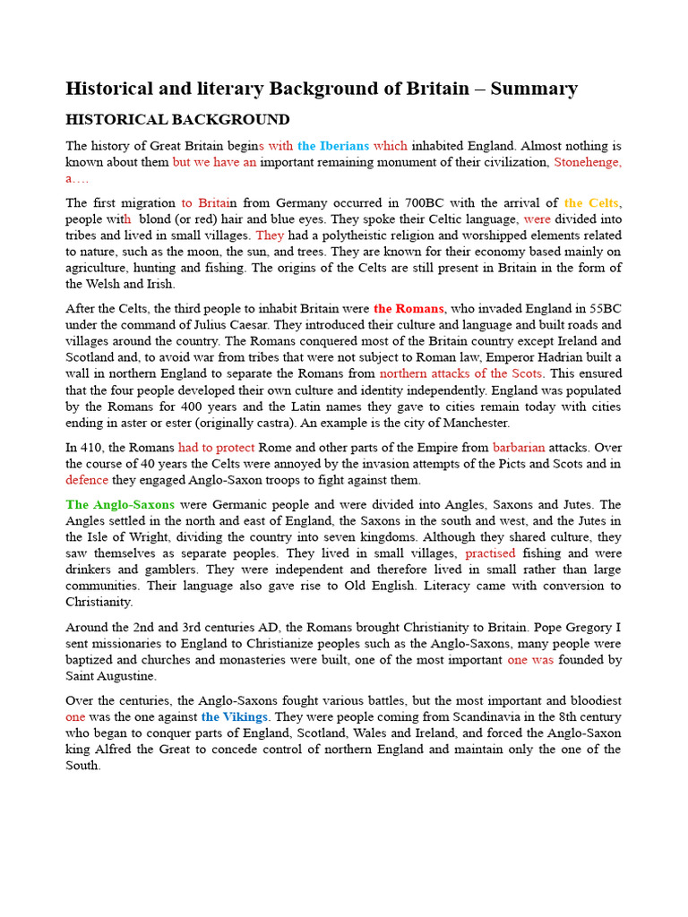 Historical and Literary Background of Britain CORRECT | PDF