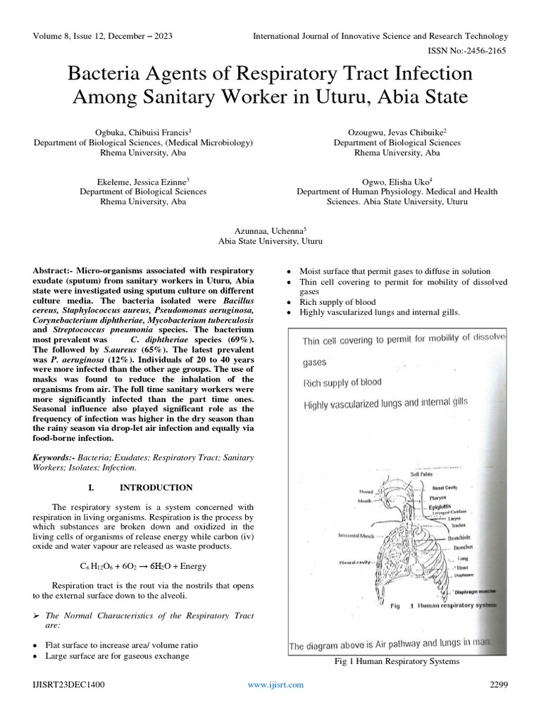 Bacteria Agents of Respiratory Tract Infection Among Sanitary Worker in ...