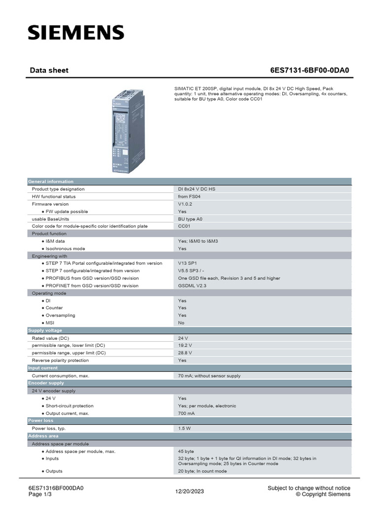 6ES71316BF000DA0_datasheet_en | PDF | Electronic Engineering | Computing