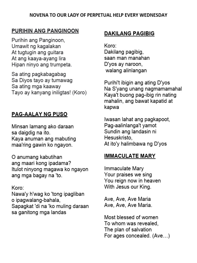 Novena Perpetual Song Lineup | PDF