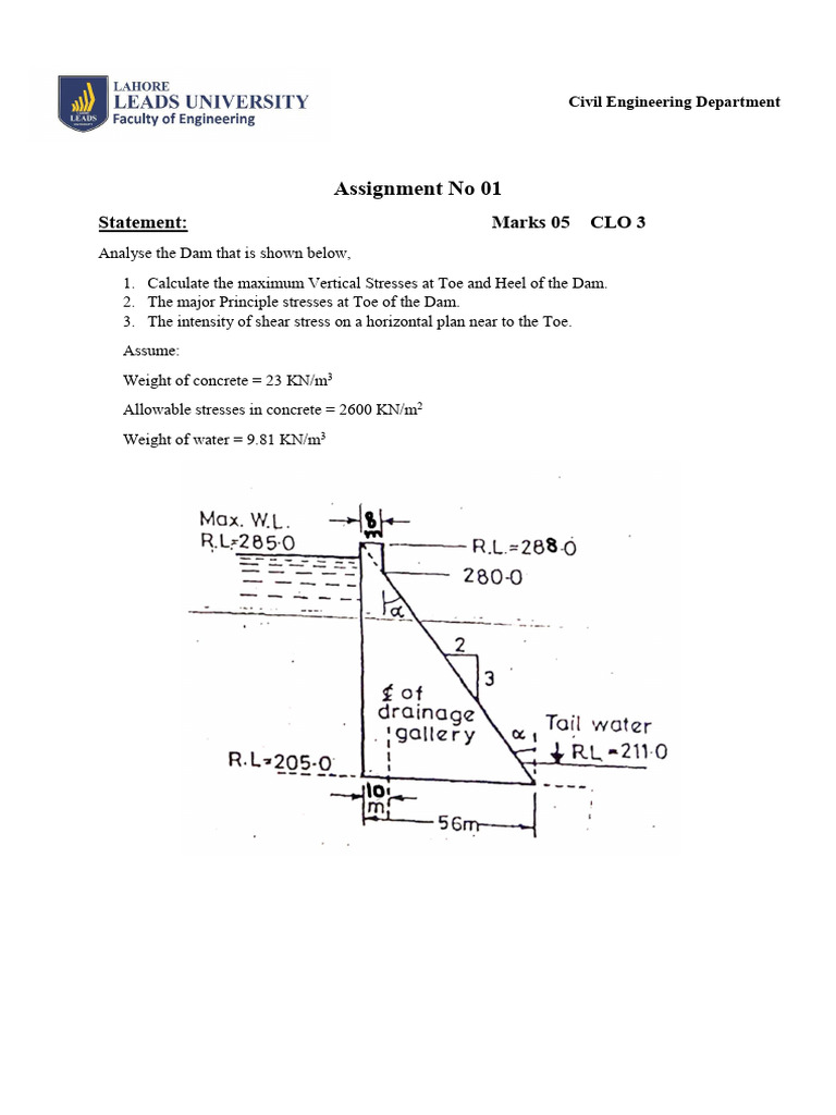 Dam Stress Analysis Assignment | PDF | Science & Mathematics | Technology & Engineering