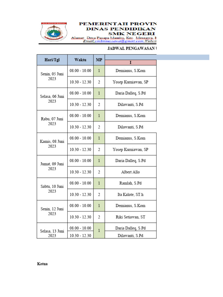 Jadwal Pengawas Ujian Semester Genap 2023.2024 (1) | PDF