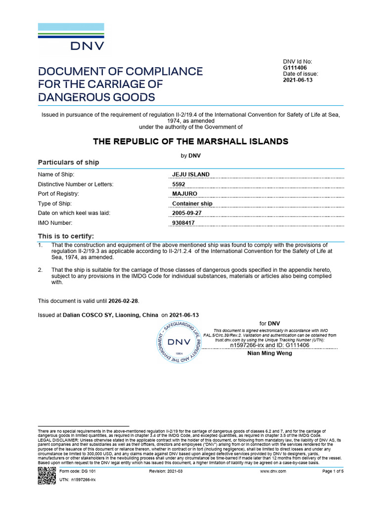 Document of Compliance | PDF | Dangerous Goods | Nitrate