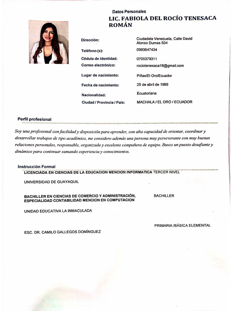 CV - Lic. Rocío Tenesaca Román 07 | PDF