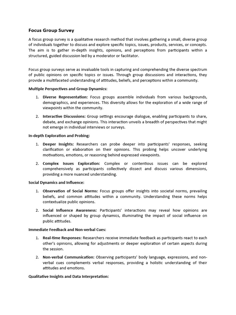 Focus Group Survey | Download Free PDF | Focus Group | Qualitative Research