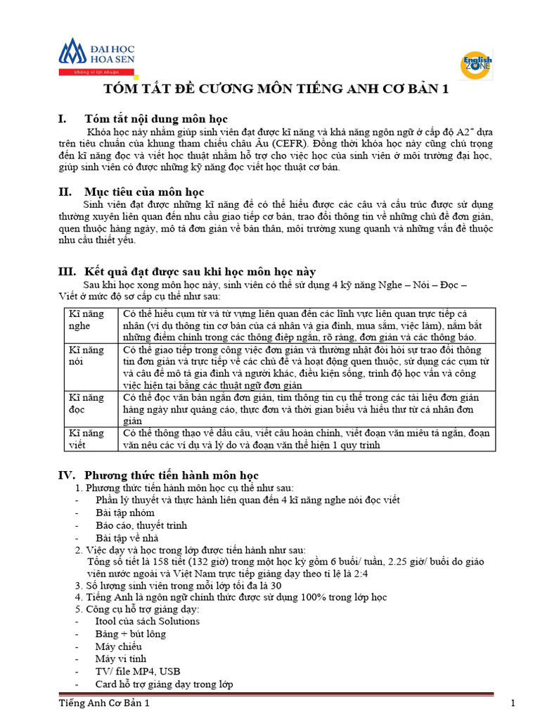 TTDC Tieng Anh Co Ban 1 | PDF