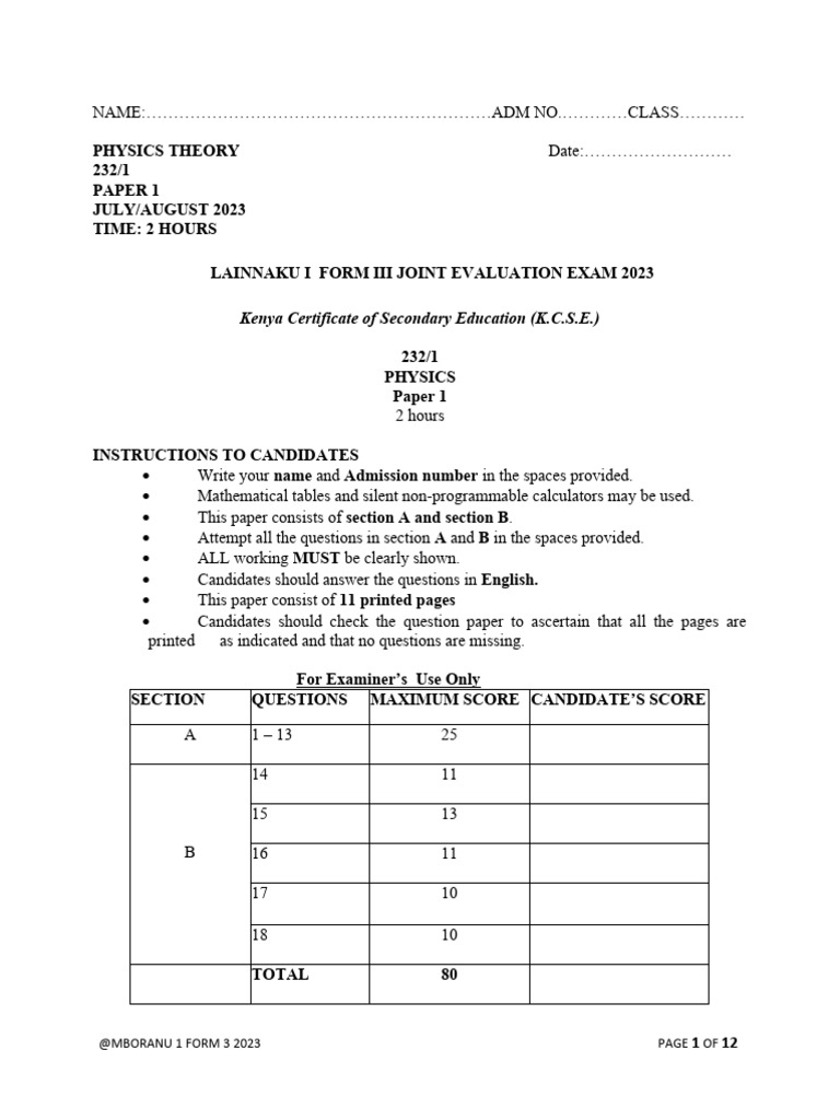 PHY PP1 Cycle Three | PDF | Water | Physical Quantities