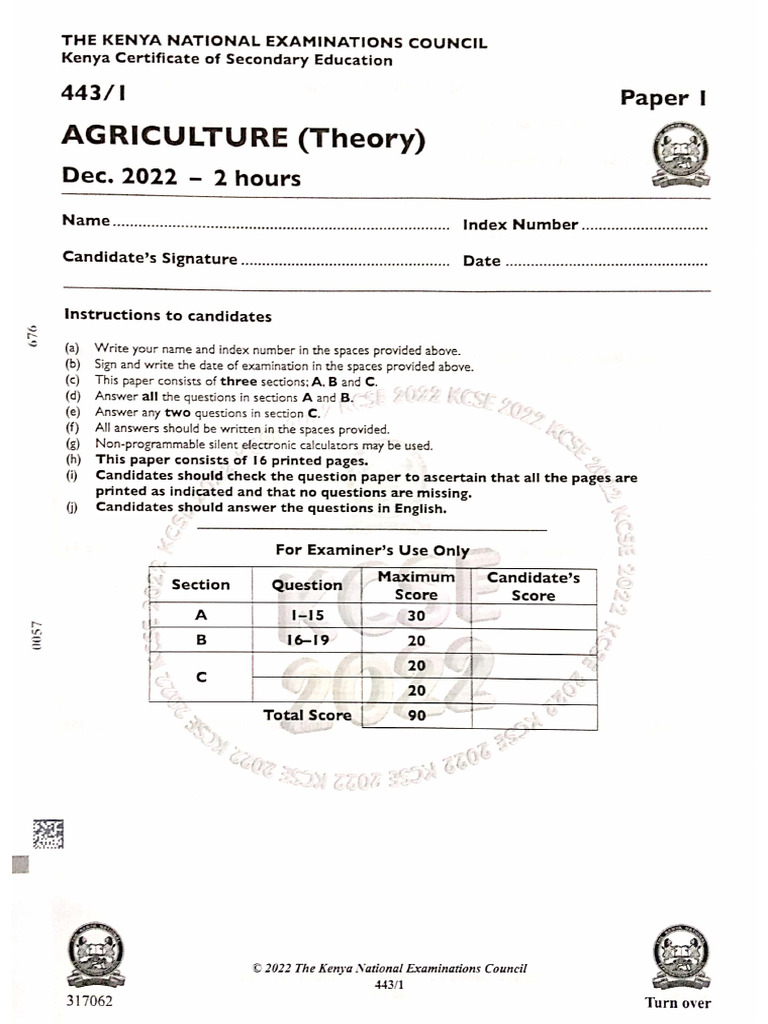 Agric Paper 1 Kcse Revision | PDF