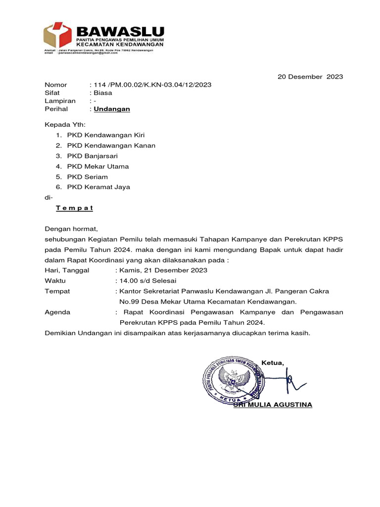 Undangan Rapat Koordinasi Pemilu 2024 | PDF