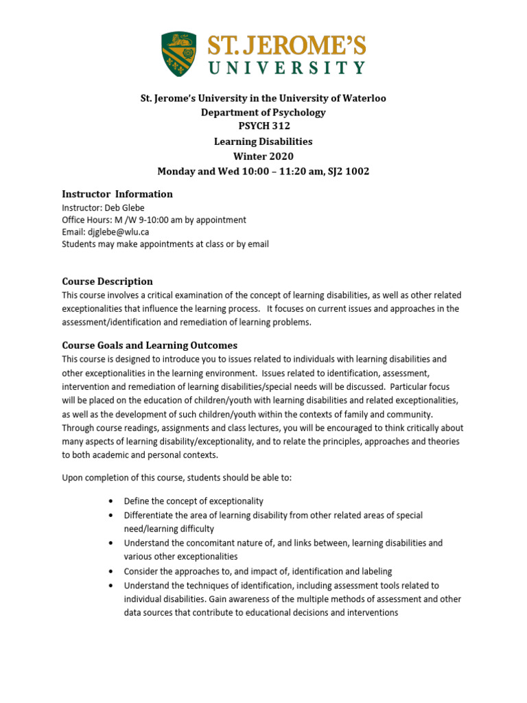PSYCH 312 - D.Glebe - Winter 2020 | PDF | Learning Disability | Attention Deficit Hyperactivity ...