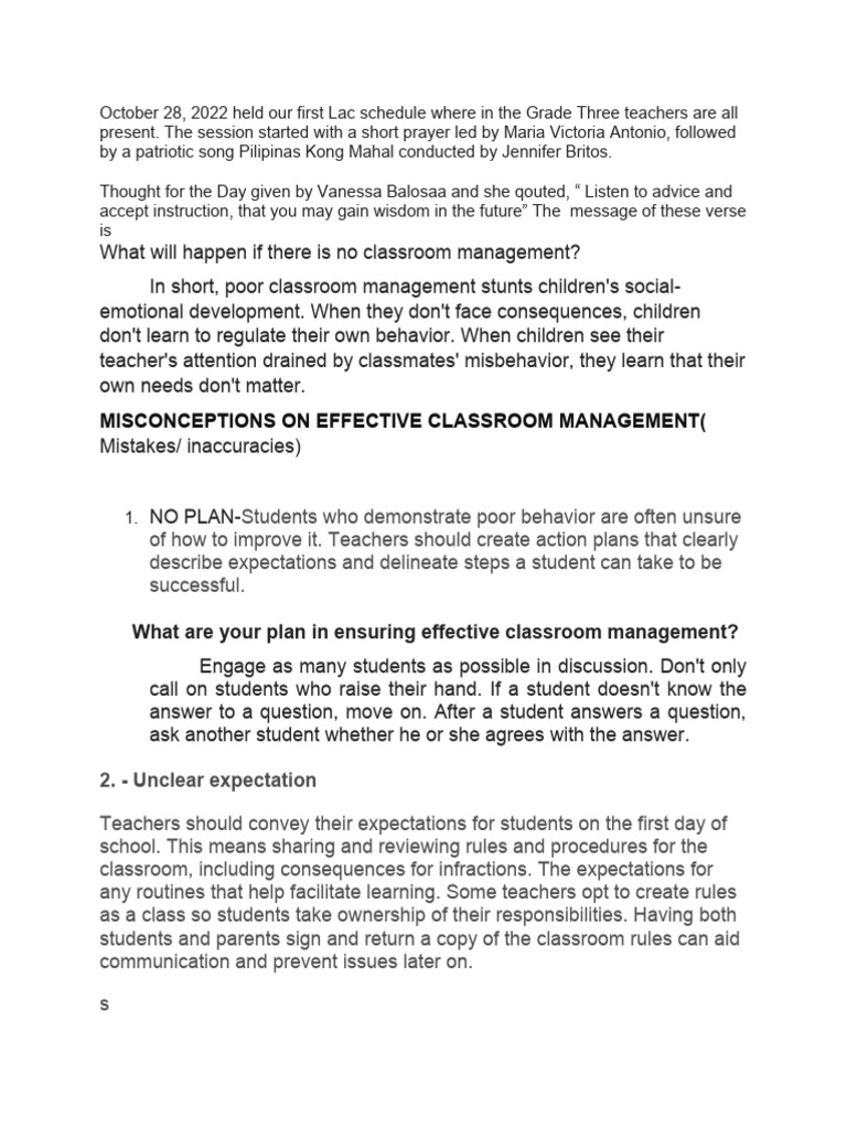 What Will Happen If There Is No Classroom Management | PDF | Classroom ...