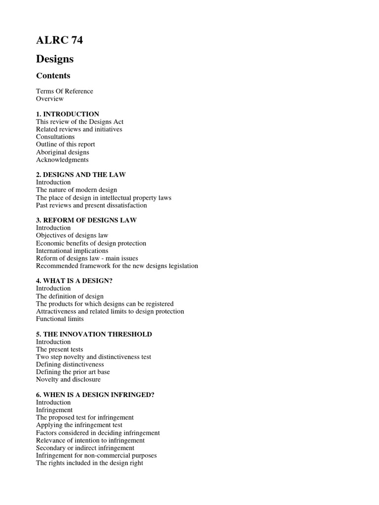 Designs (ALRC Report 74) | PDF | Patent | Intellectual Property