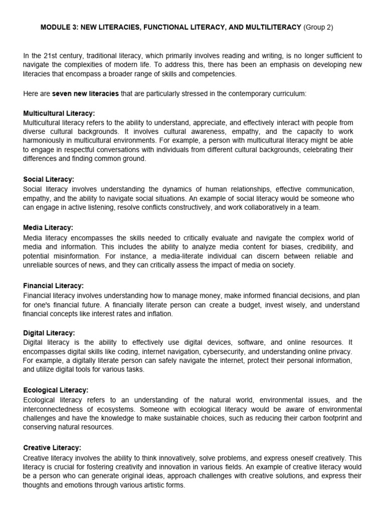 Module 3 - New Literacies, Functional Literacy, and Multiliteracy | PDF ...