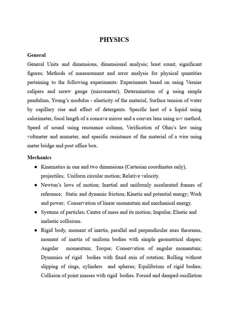 Physics Important Topic List | PDF | Light | Momentum