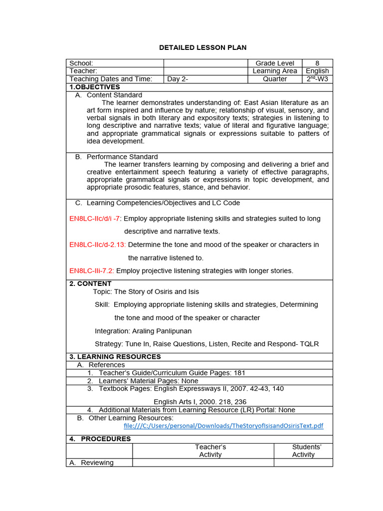 Detailed Lesson Plan | PDF