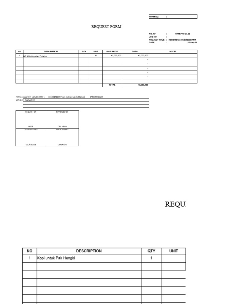 Form PR Perencanaan (Babel) 26 Sept 2023 | PDF