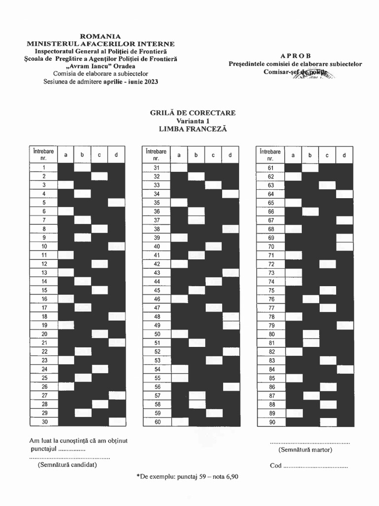 Grila - Romana-Franceza 2023 | PDF