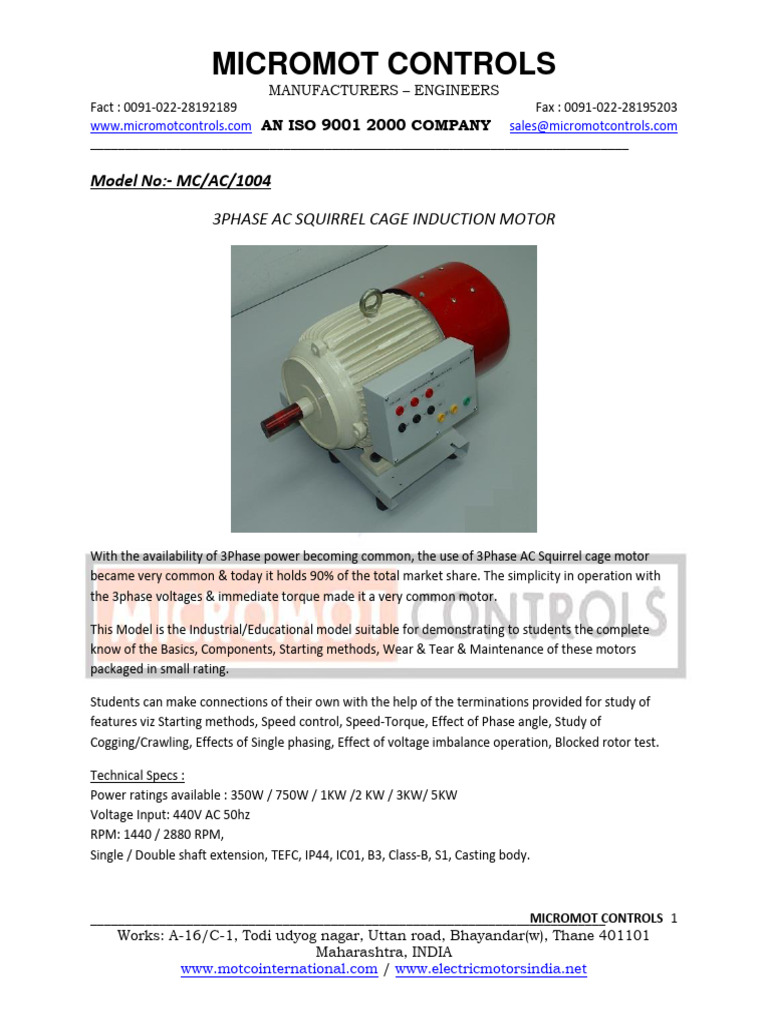 3phase Ac Squirrel Cage Induction Motor | PDF | Electric Motor | Alternating Current