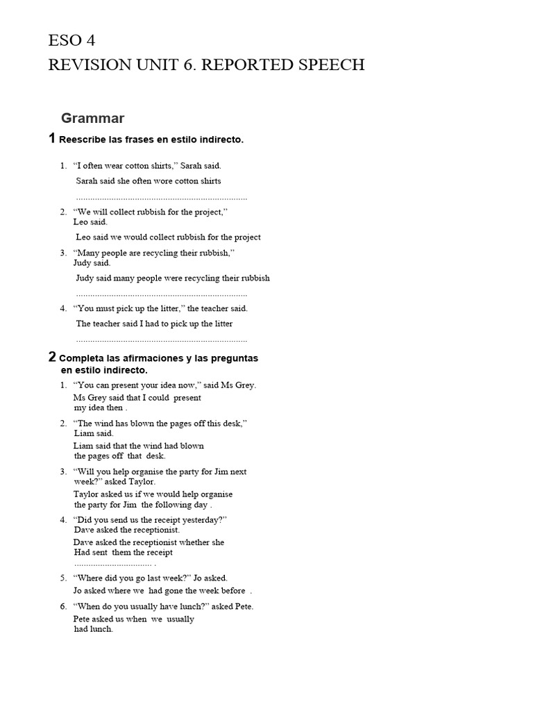 Reported Speech. Eso 4 (1) | PDF