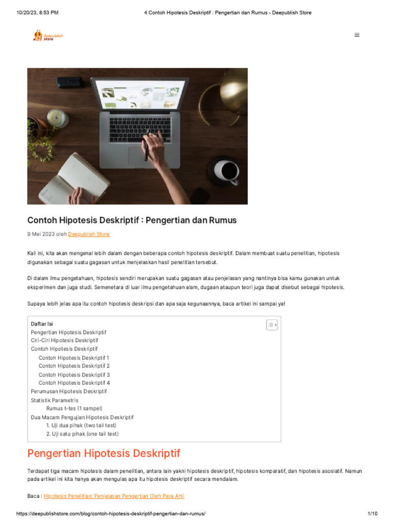 4 Contoh Hipotesis Deskriptif - Pengertian Dan Rumus - Deepublish Store ...