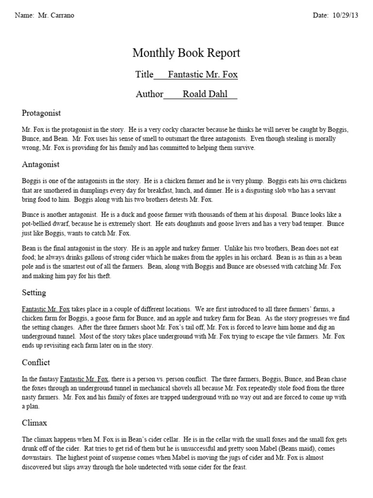 Fantastic Mr. Fox: A Book Report | PDF