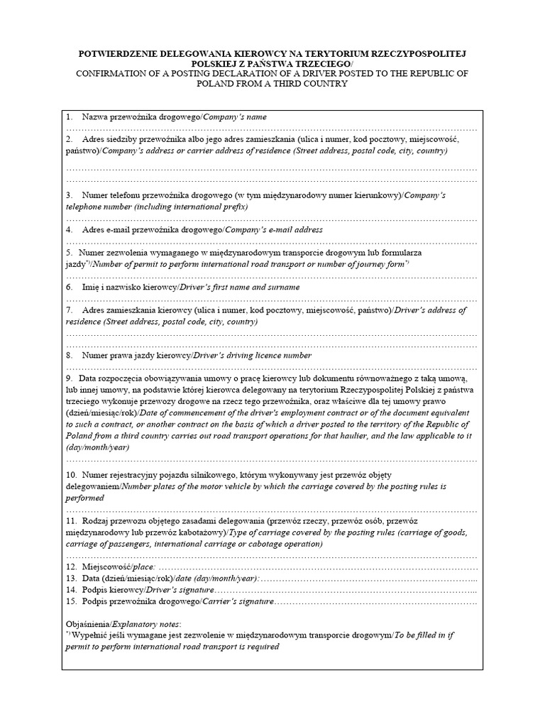 Potwierdzenie Delegowania CONFIRMATION OF A POSTING DECLARATION | PDF
