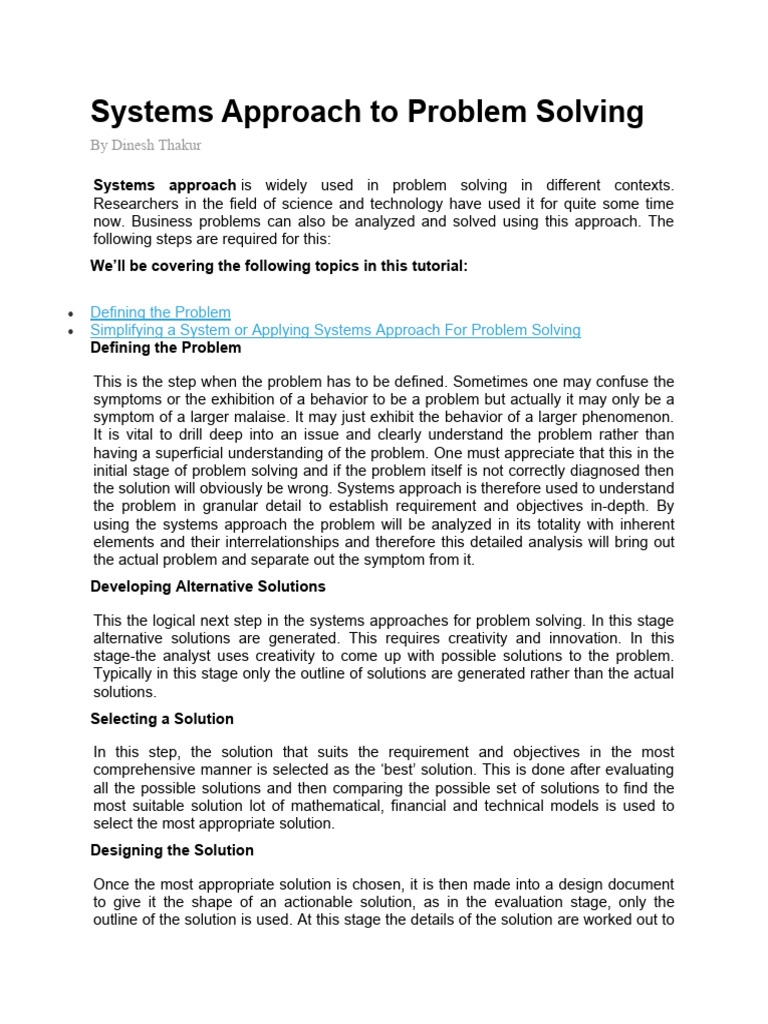 Systems Approach to Problem Solving | PDF | System | Design