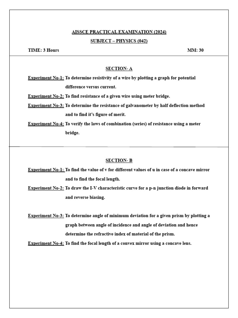 Physics Practical Exam Paper | PDF