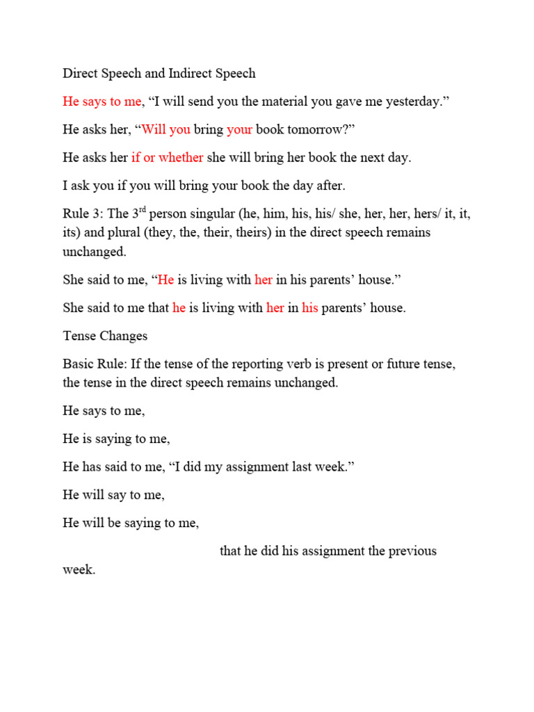 Direct vs Indirect Speech Rules | PDF | Question | Clause