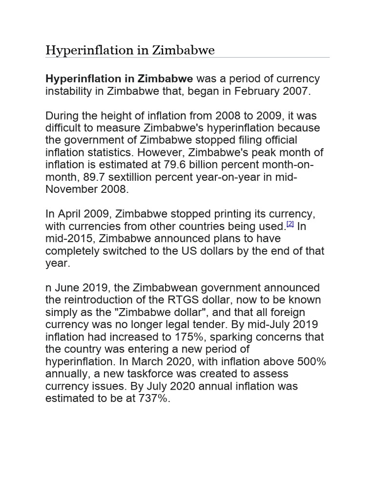 Hyperinflation in Zimbabwe | PDF | Finance & Money Management